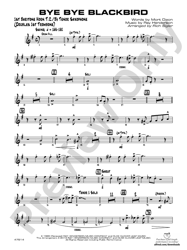 Bye Bye Blackbird: Baritone T.C.: Baritone T.C. Part - Digital Sheet ...