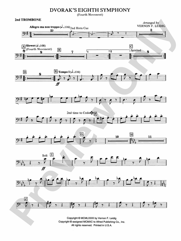 Dvorák's 8th Symphony, 4th Movement: 2nd Trombone: 2nd Trombone Part - Digital Sheet Music Download