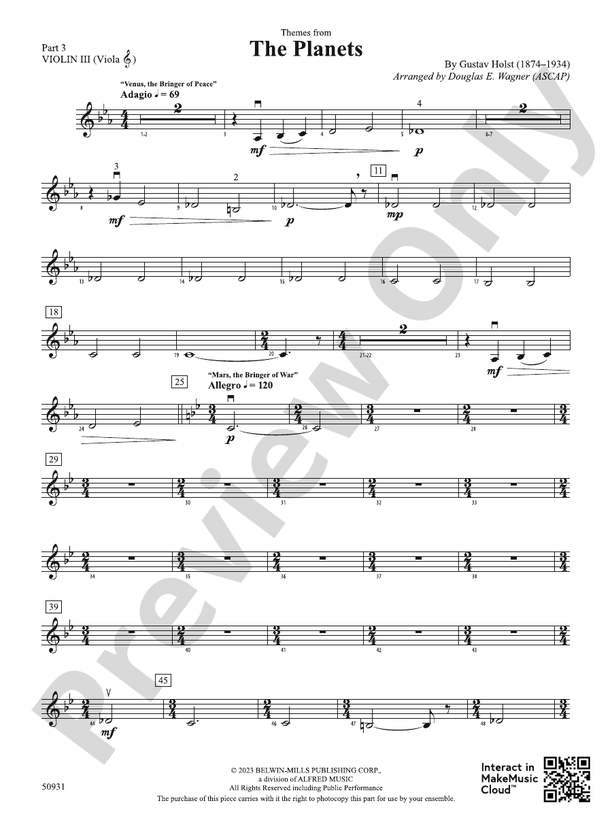 The Planets: Part 3 - Violin I: Part 3 - Violin I Part - Digital Sheet ...