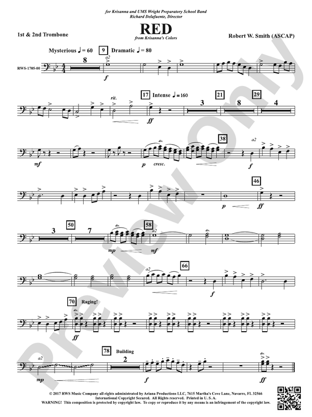Red: 1st & 2nd Trombones: 1st & 2nd Trombones Part: Robert W. Smith ...