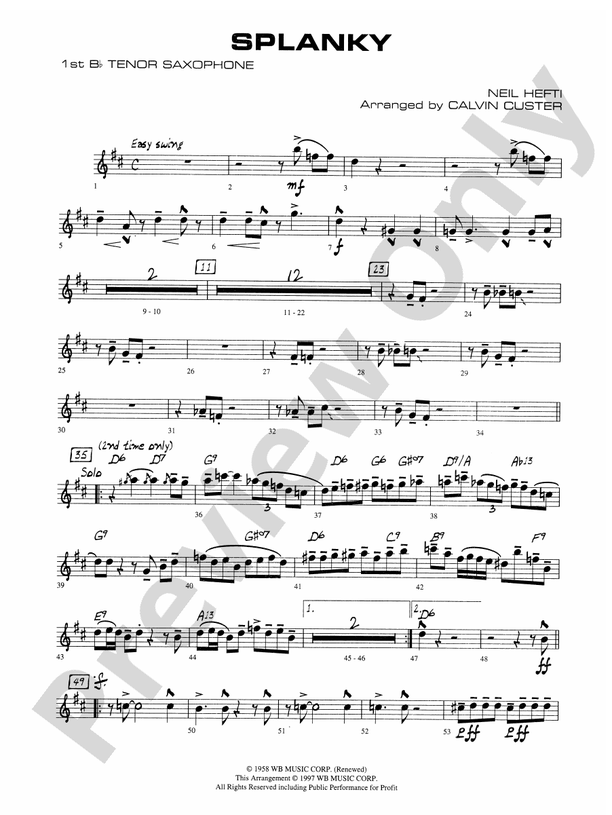 Splanky: B-flat Tenor Saxophone: B-flat Tenor Saxophone Part - Digital Sheet Music Download
