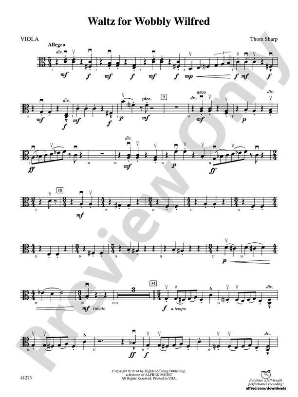 Waltz for Wobbly Wilfred: Viola: Viola Part - Digital Sheet Music Download