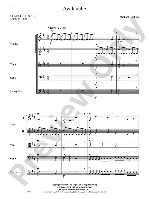 Avalanche: Score: String Orchestra Score - Digital Sheet Music Download
