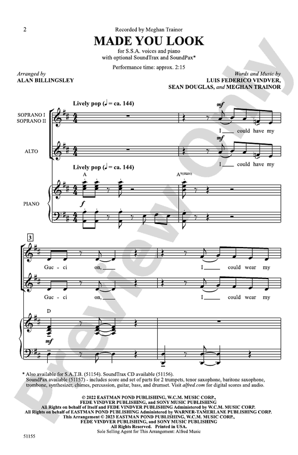 Made You Look: SSA Choral Octavo: Luis Federico Vindver - Digital Sheet ...