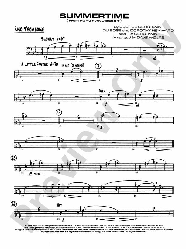 Summertime: 2nd Trombone: 2nd Trombone Part - Digital Sheet Music Download