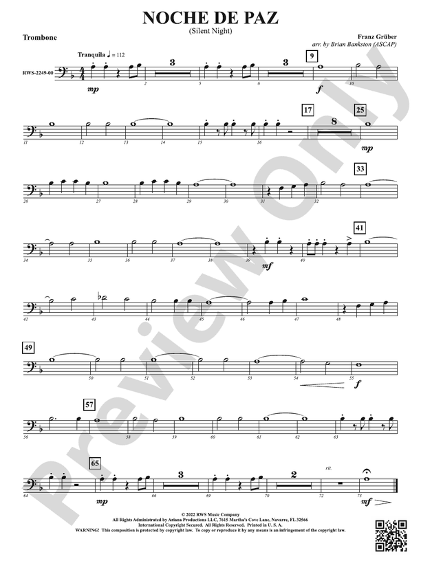 Noche de Paz - Silent Night: 1st Trombone: 1st Trombone Part: Franz ...
