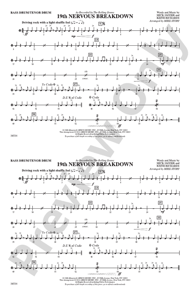 19th Nervous Breakdown: Bass Drum/Tenor Drum: Bass Drum/Tenor Drum Part ...