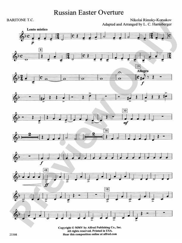 Russian Easter Overture: Baritone T.C.: Baritone T.C. Part - Digital ...