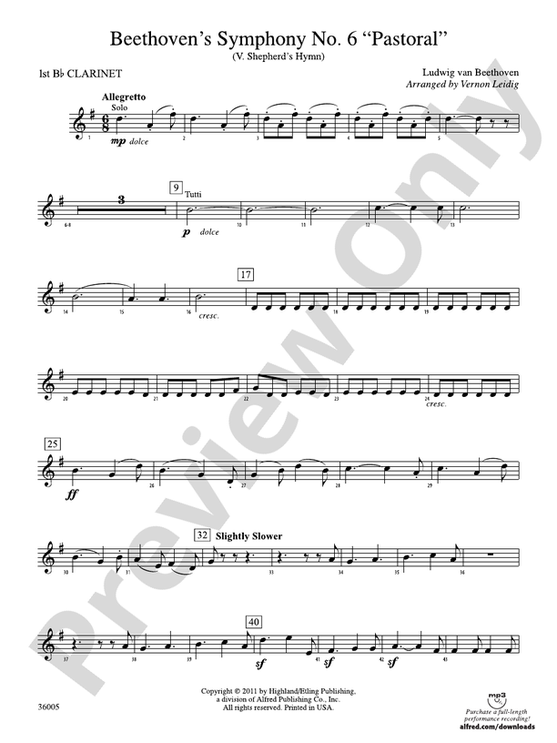 Beethoven's Symphony No. 6 "Pastoral": 1st B-flat Clarinet: 1st B-flat ...