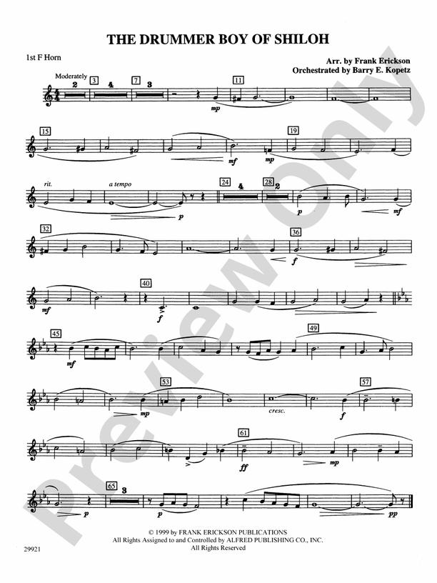 The Drummer Boy of Shiloh: 1st F Horn: 1st F Horn Part - Digital Sheet ...