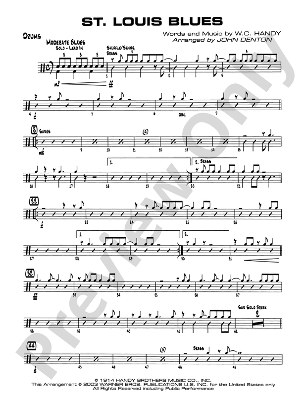 St. Louis Blues: Drums: Drums Part - Digital Sheet Music Download