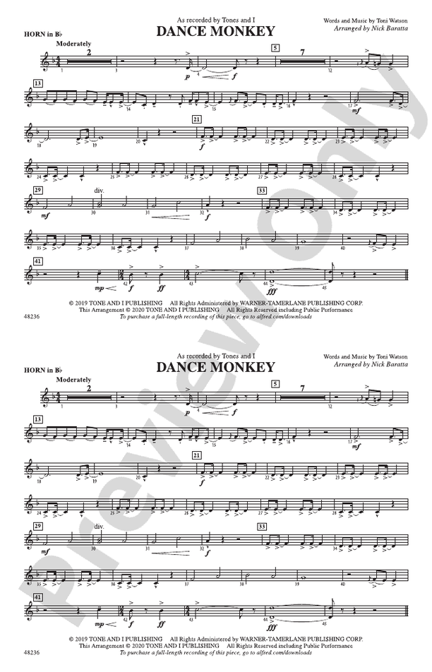 Dance Monkey: Horn in B flat: Horn in B flat Part - Digital Sheet Music ...