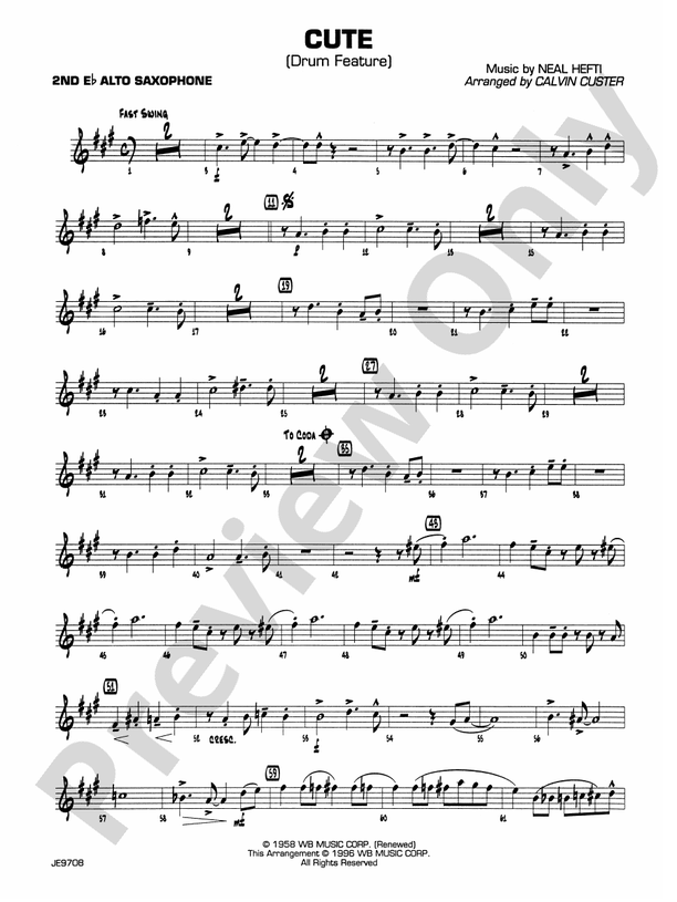 Cute: 2nd E-flat Alto Saxophone: 2nd E-flat Alto Saxophone Part - Digital Sheet Music Download