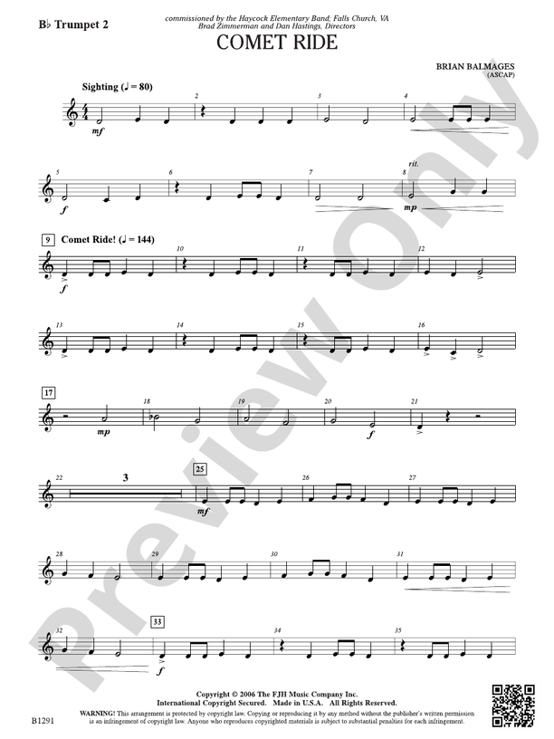 Comet Ride: B-flat Trumpet 2: B-flat Trumpet 2 Part: Brian Balmages ...