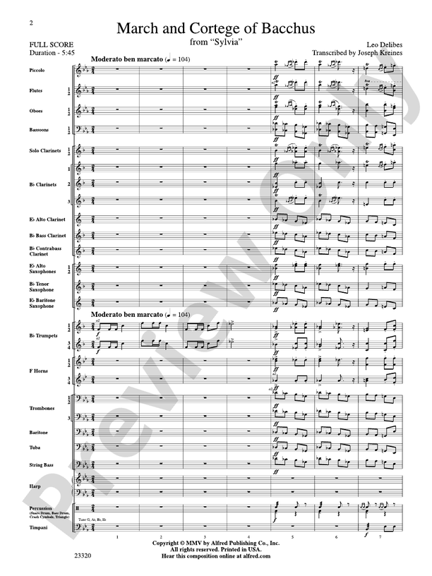 March and Cortege of Bacchus: Concert Band Conductor Score & Parts ...