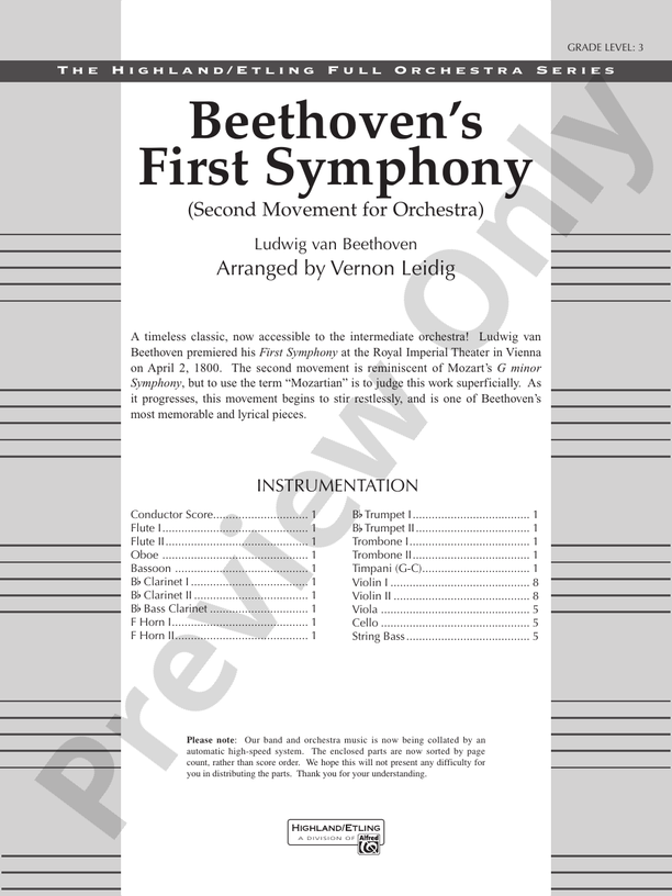 Beethoven's First Symphony, Second Movement: Score: Full Orchestra Score - Digital Sheet Music ...