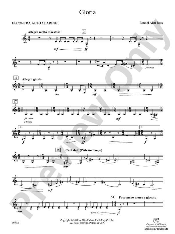 Gloria: (wp) E-flat Contrabass Clarinet: (wp) E-flat Contrabass Clarinet World Part - Digital ...