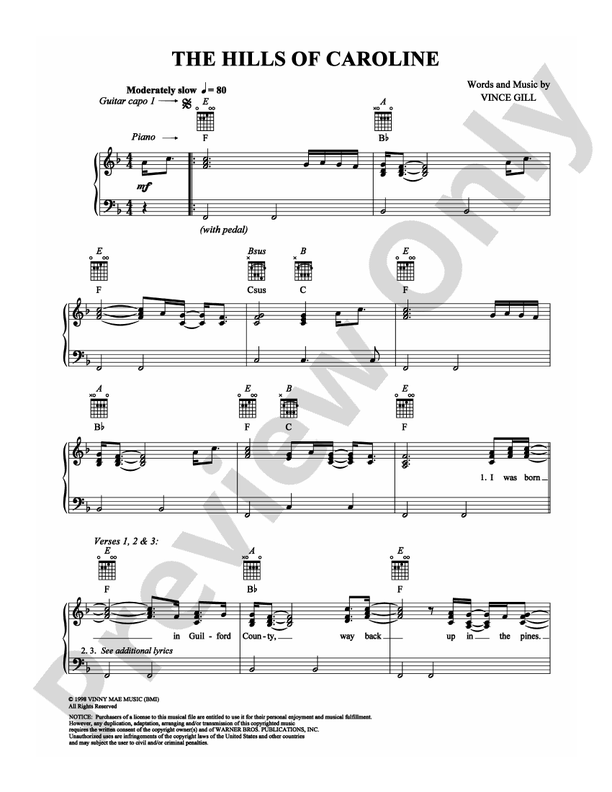 The Hills of Caroline: Piano/Vocal/Chords: Vince Gill - Digital Sheet Music Download