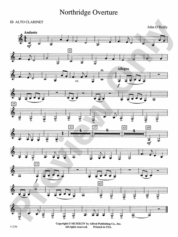 Northridge Overture: E-flat Alto Clarinet: E-flat Alto Clarinet Part ...