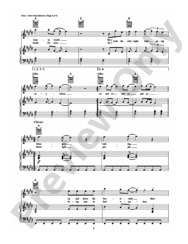 Don't Stop Believin': Piano/Vocal/Chords: Journey - Digital Sheet Music ...