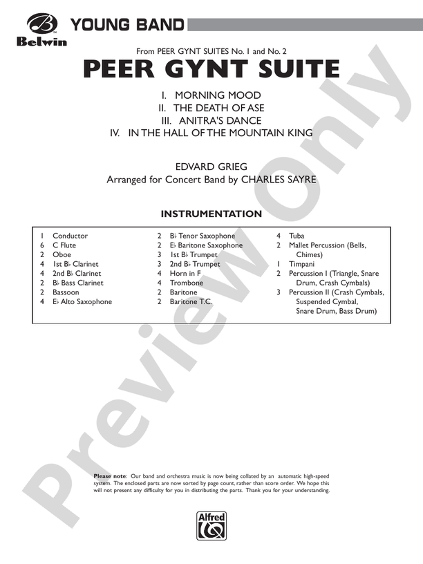 Peer Gynt Suite: Concert Band Conductor Score & Parts: Edvard Grieg ...