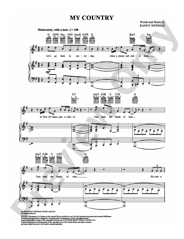 My Country: Piano/Vocal/Chords: Randy Newman - Digital Sheet Music Download