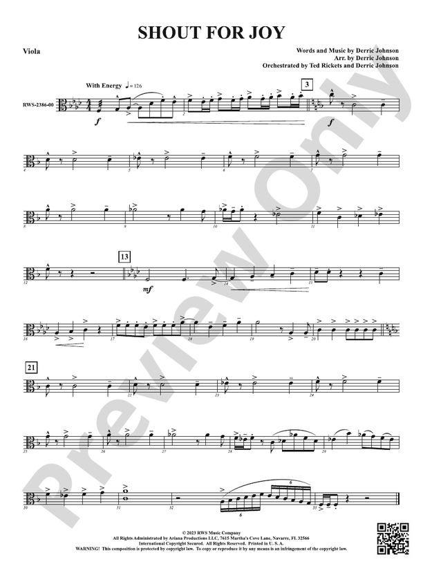 Shout for Joy: Viola: Viola Part: Derric Johnson - Digital Sheet Music ...