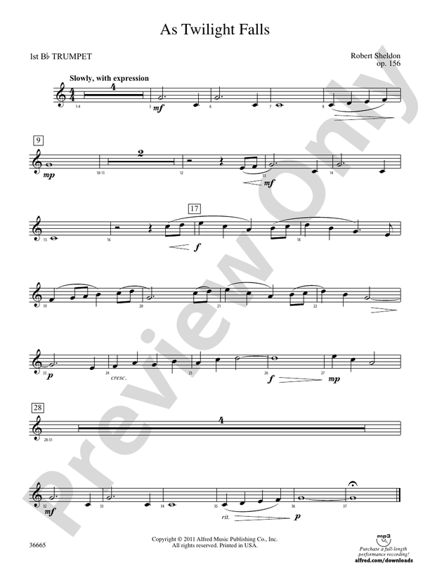 As Twilight Falls: 1st B-flat Trumpet: 1st B-flat Trumpet Part ...