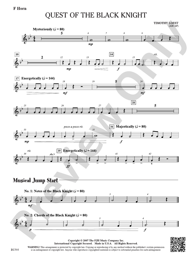 Quest of the Black Knight: F Horn: F Horn Part: Timothy Loest - Digital ...