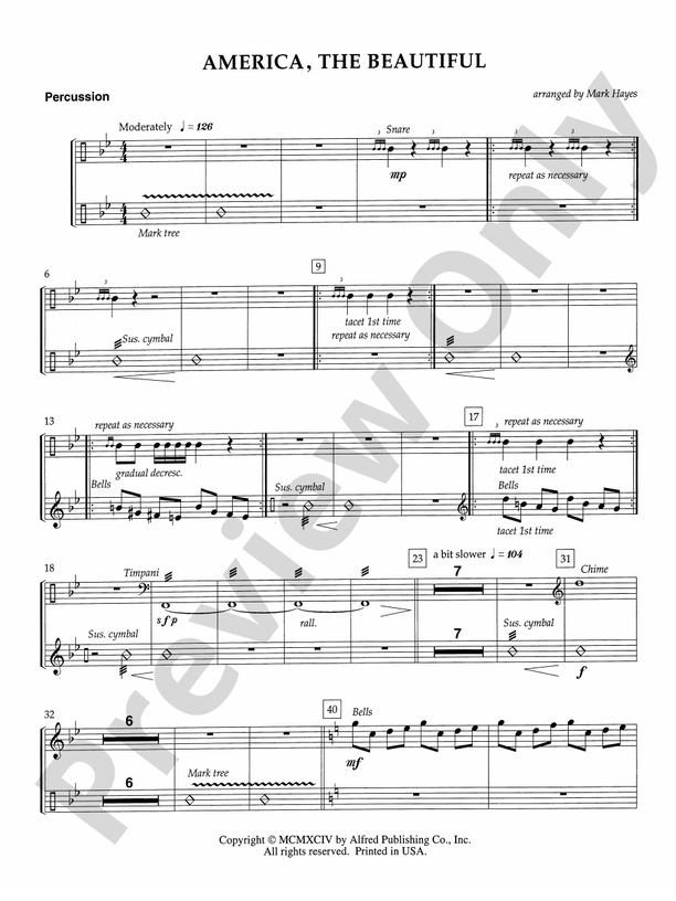 America, the Beautiful: 1st Percussion: 1st Percussion Part - Digital ...