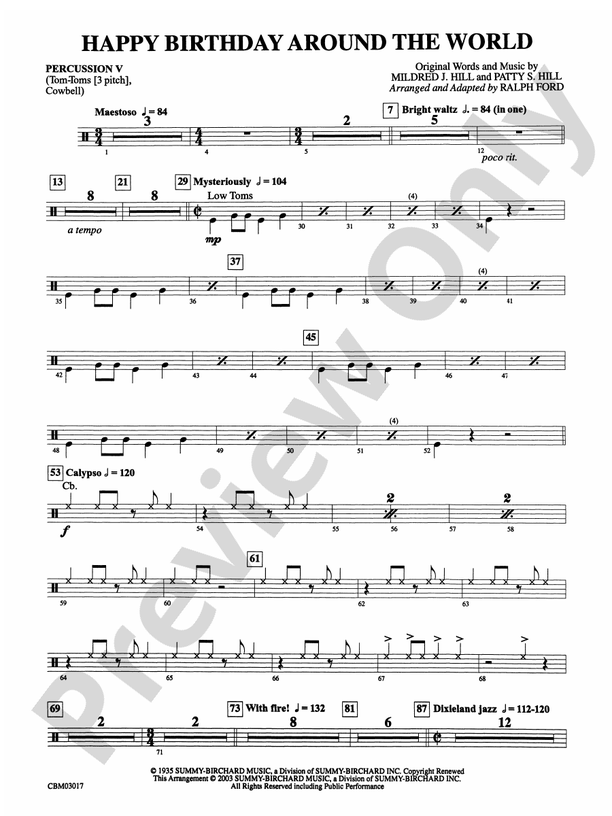 Happy Birthday Around the World: 5th Percussion: 5th Percussion Part ...