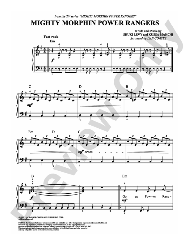 Mighty Morphin Power Rangers: Easy Piano: Shuki Levy - Digital Sheet ...