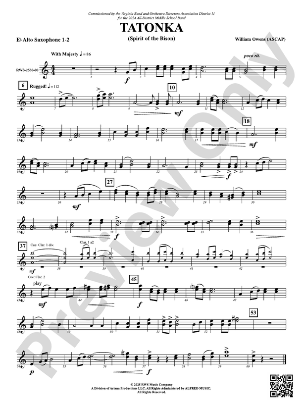 Tatonka (Spirit of the Bison): 1st & 2nd E-flat Alto Saxophone: 1st & 2nd E-flat Alto Saxophone ...