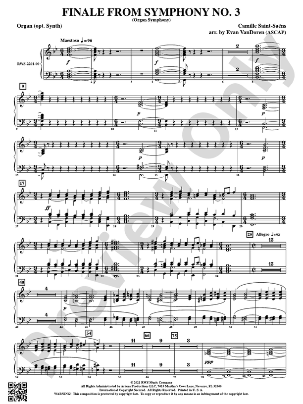 Finale from Symphony No. 3 - Organ Symphony: Organ: Organ Part: Camille ...