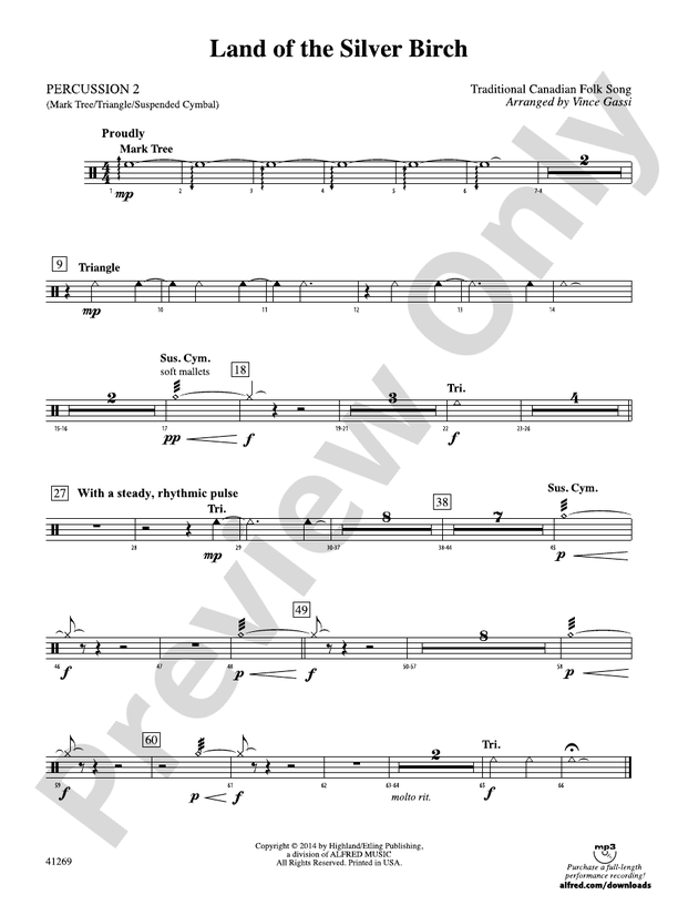 Land of the Silver Birch: 2nd Percussion: 2nd Percussion Part - Digital ...