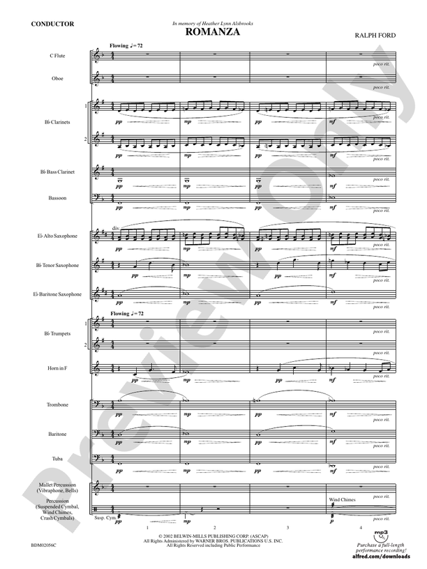 Romanza: Concert Band Conductor Score & Parts: Ralph Ford - Digital Sheet Music Download