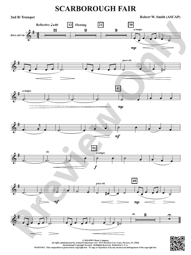 Scarborough Fair: 2nd B-flat Trumpet: 2nd B-flat Trumpet Part: Robert W. Smith - Digital Sheet ...