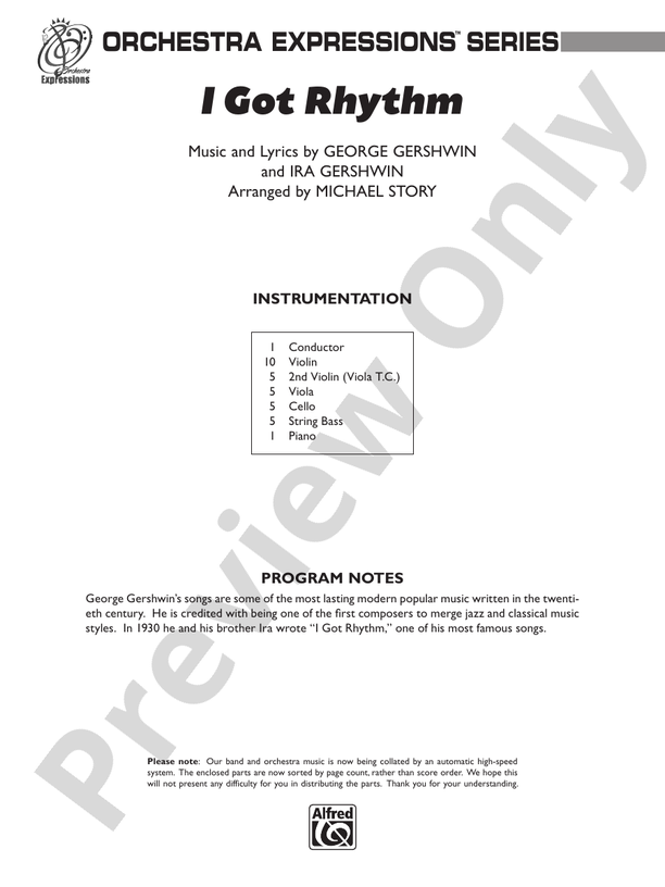 I Got Rhythm: Score: String Orchestra Score - Digital Sheet Music Download
