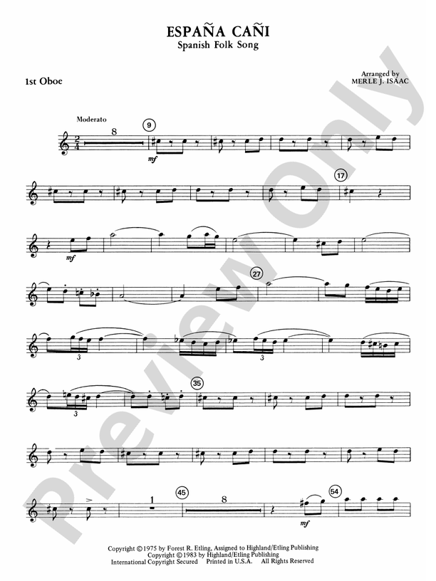 España Cañi: Oboe: Oboe Part - Digital Sheet Music Download