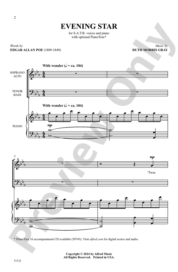 Evening Star: SATB Choral Octavo: Ruth Morris Gray - Digital Sheet Music Download