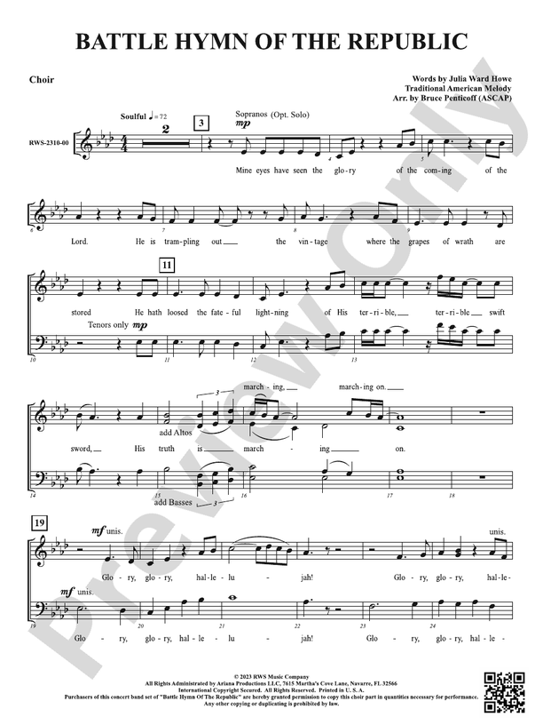Battle Hymn of the Republic: Choir: Choir Part - Digital Sheet Music ...