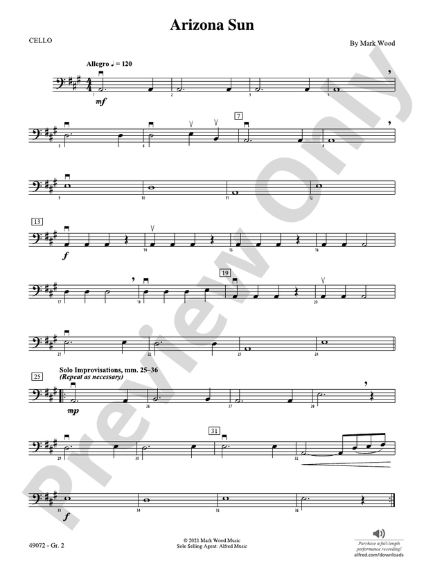 Arizona Sun: Cello - Grade 2: Cello - Grade 2 Part - Digital Sheet ...