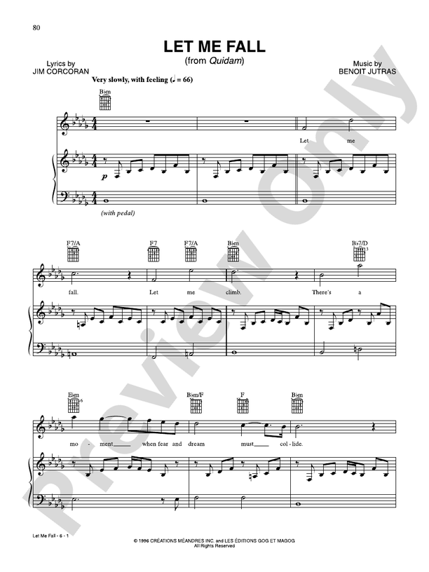 Let Me Fall: Piano/Vocal/Chords: Benoit Jutras - Digital Sheet Music ...