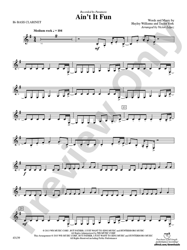 Ain't It Fun: B-flat Bass Clarinet: B-flat Bass Clarinet Part - Digital ...