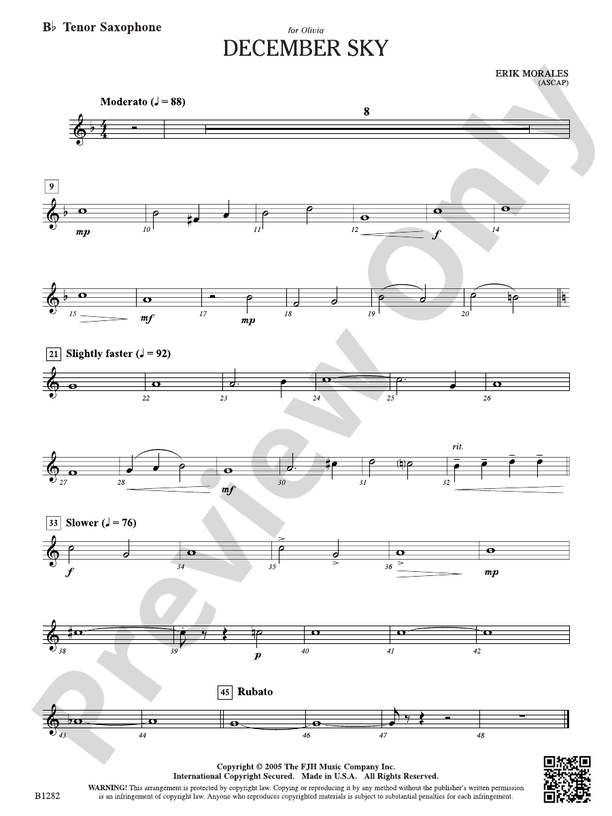 December Sky: B-flat Tenor Saxophone: B-flat Tenor Saxophone Part: Erik Morales - Digital Sheet ...