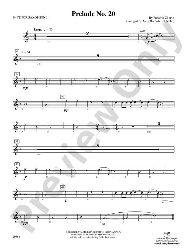 Prelude No 20 B Flat Tenor Saxophone B Flat Tenor Saxophone Part 2336