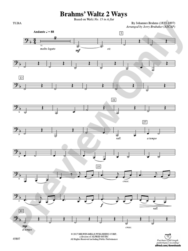 Brahms' Waltz 2 Ways: Tuba: Tuba Part - Digital Sheet Music Download