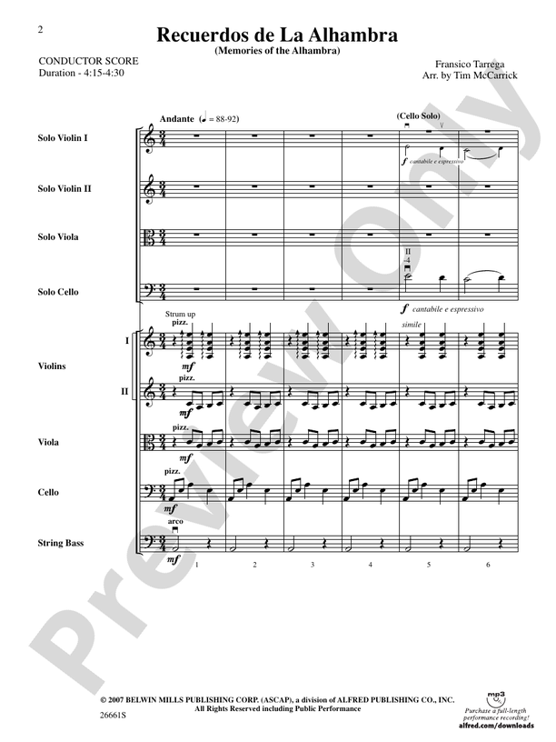 Recuerdos de la Alhambra: Score: String Orchestra Score - Digital Sheet ...