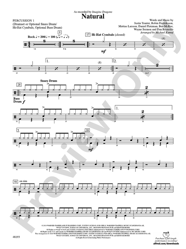 Natural: 1st Percussion: 1st Percussion Part - Digital Sheet Music Download