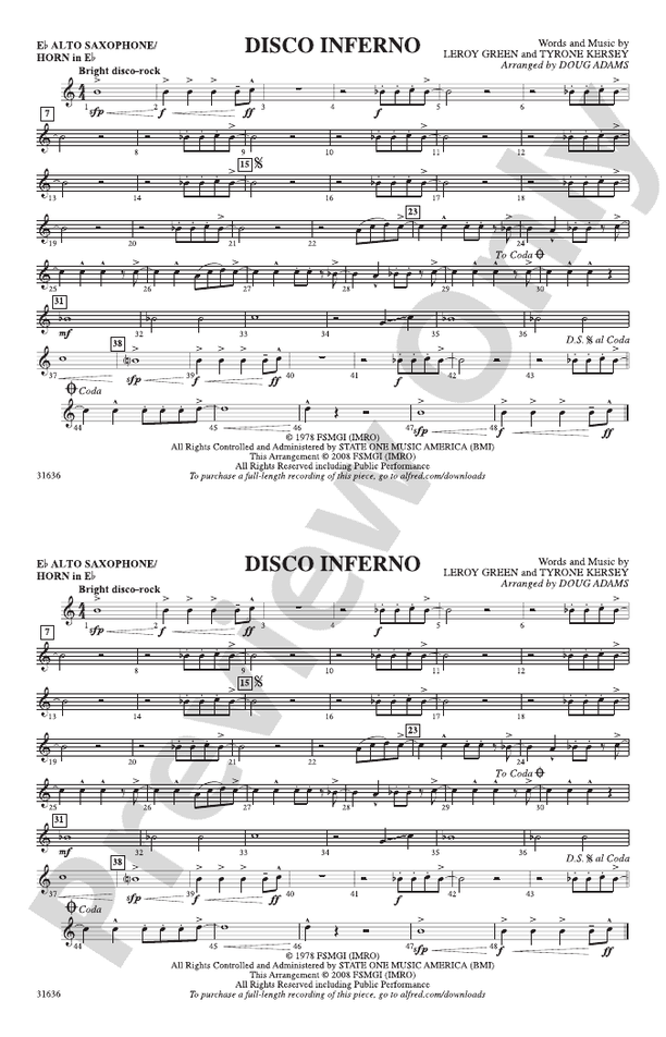 Disco Inferno: E-flat Alto Saxophone: E-flat Alto Saxophone Part ...